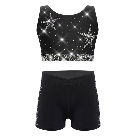 Mufeng Kids Girls Gymnastics Dance Wear 2 Piece Shiny Crop Tops And ...