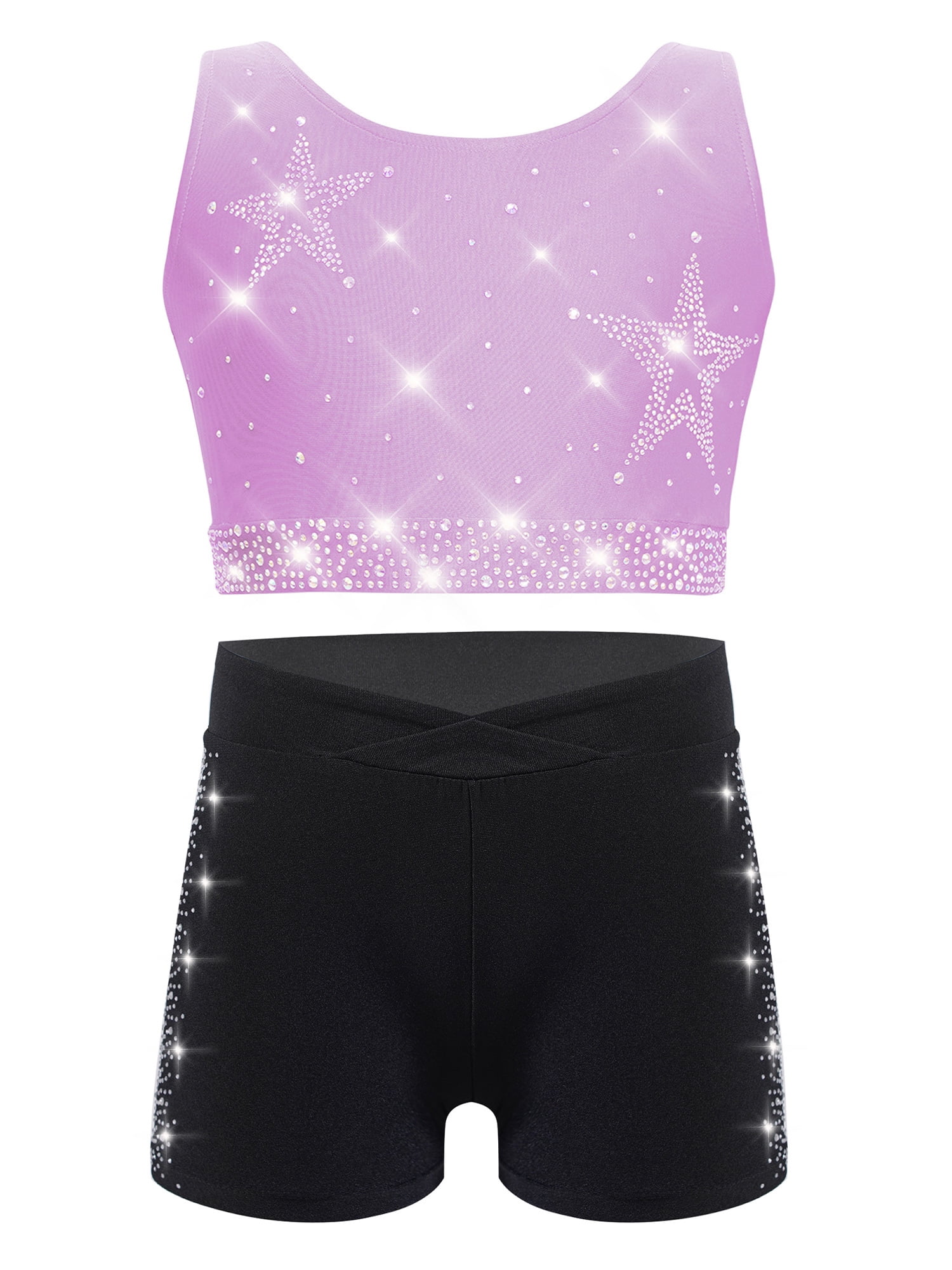 Mufeng Kids Girls Gymnastics Dance Wear 2 Piece Shiny Crop Tops And ...