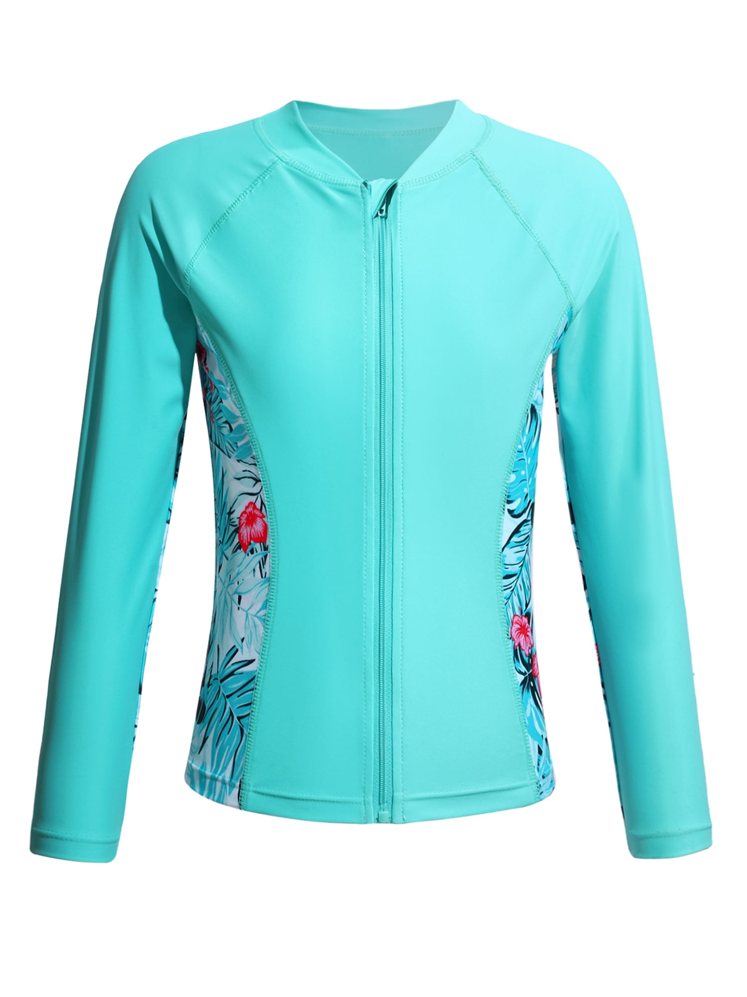 Mufeng Kids Girls Long Sleeve Rashguard Jacket Front Zipper Swim Shirt ...