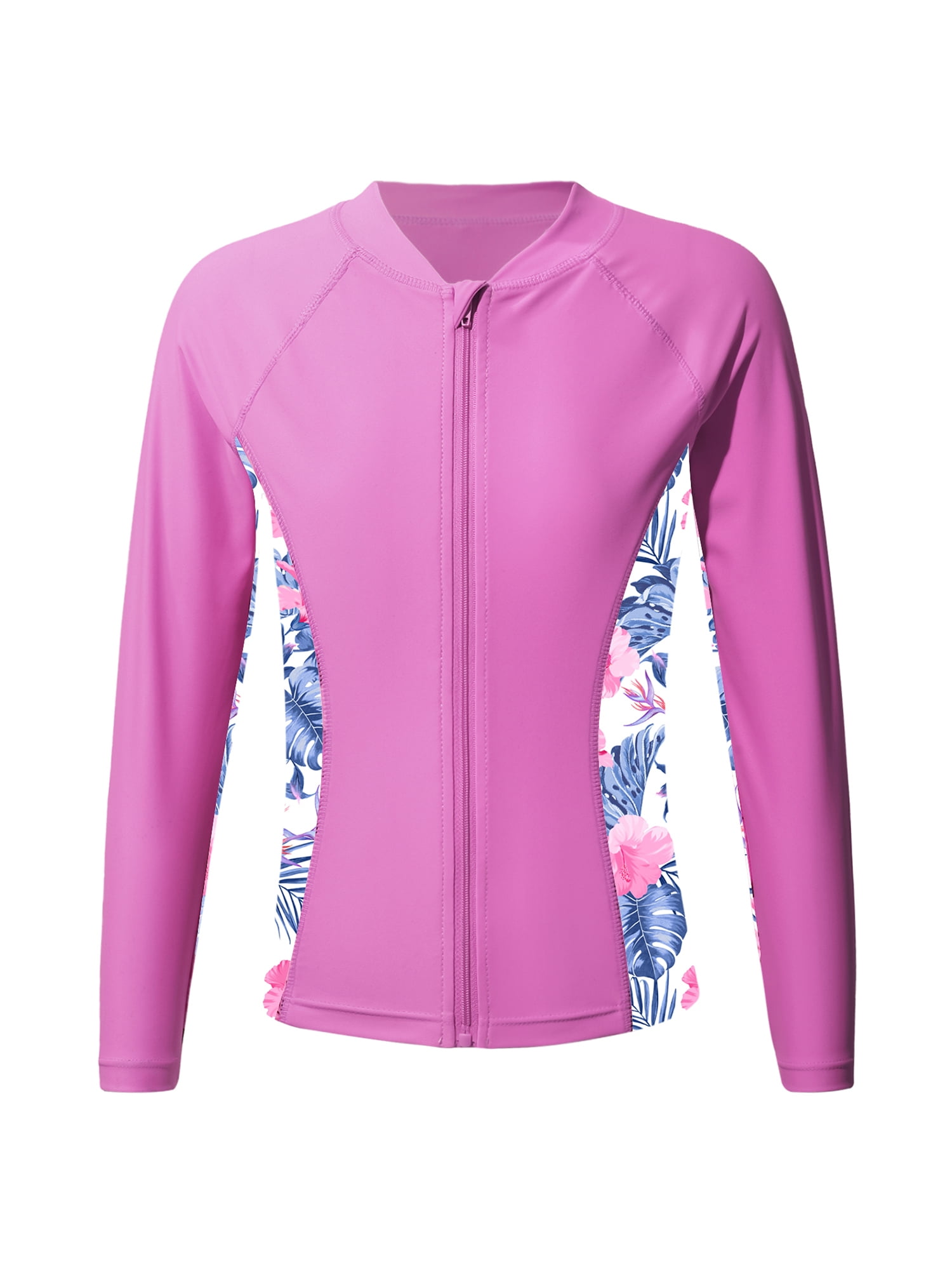 Mufeng Kids Girls Long Sleeve Rashguard Jacket Front Zipper Swim Shirt ...
