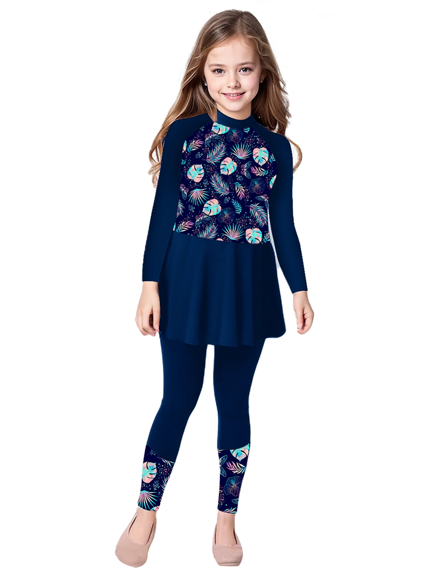 Mufeng Kids Girls Modest Swimsuit Burkini Long Sleeve Full Cover Hijab ...