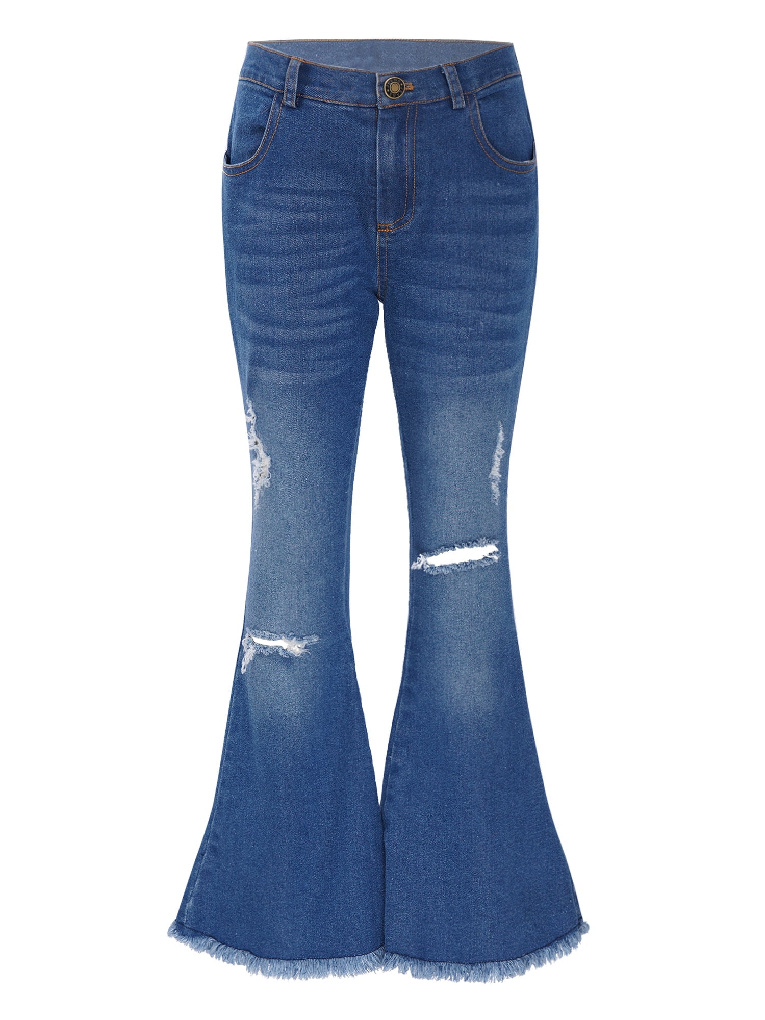 Mufeng Kids Girls Ripped Flare Jeans Cowgirls Fashion Bell Bottom Denim ...