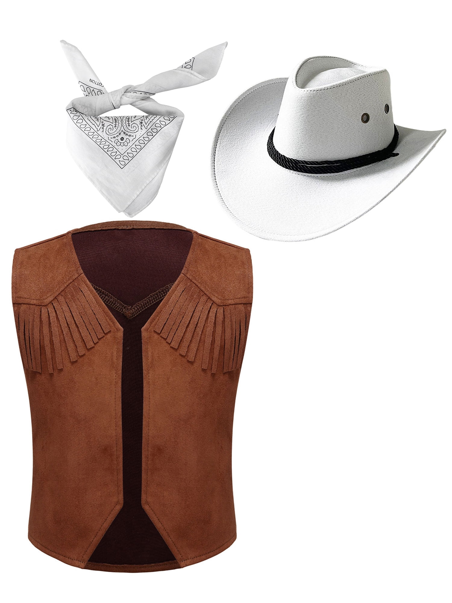 Mufeng Kids Western Cowboy Costume Suede Vest Waistcoat with Hat ...