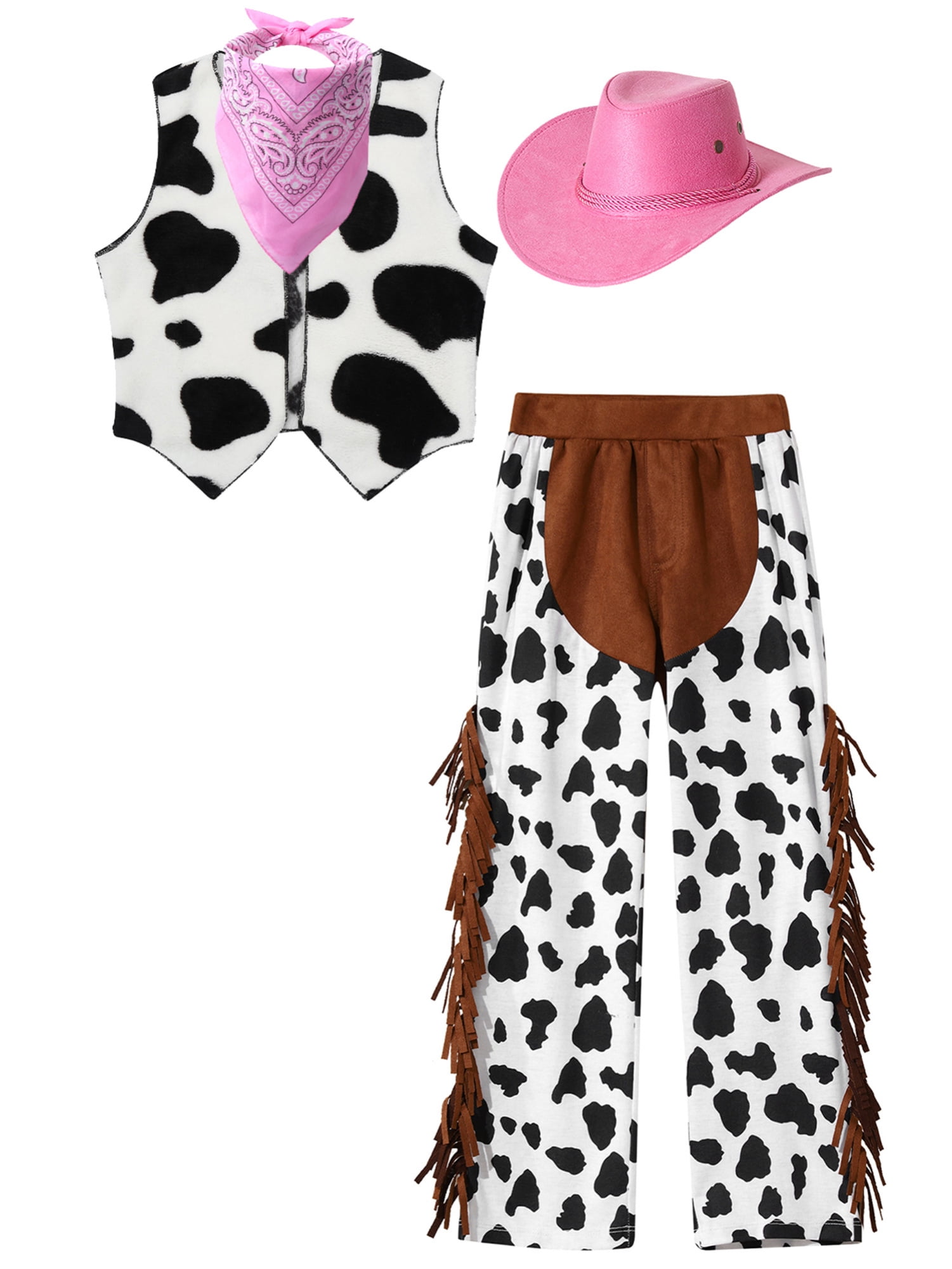 Mufeng Kids Western Rodeo Cowboy Cowgirl Costume Boys Girls Cow Print ...