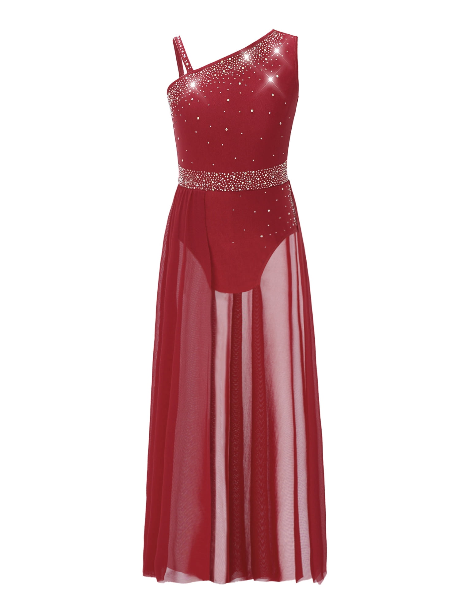 Mufeng Lyrical Dance Costume for Girls Sparkly Rhinestone Ballet Leotard with Wrap Skirt Modern ...