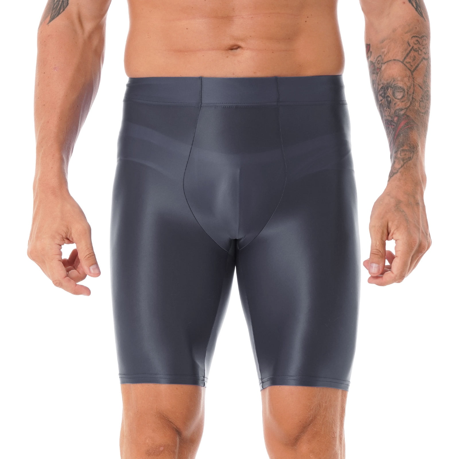 Mufeng Men’s Compression Sports Tight Shorts Glossy Solid Color ...