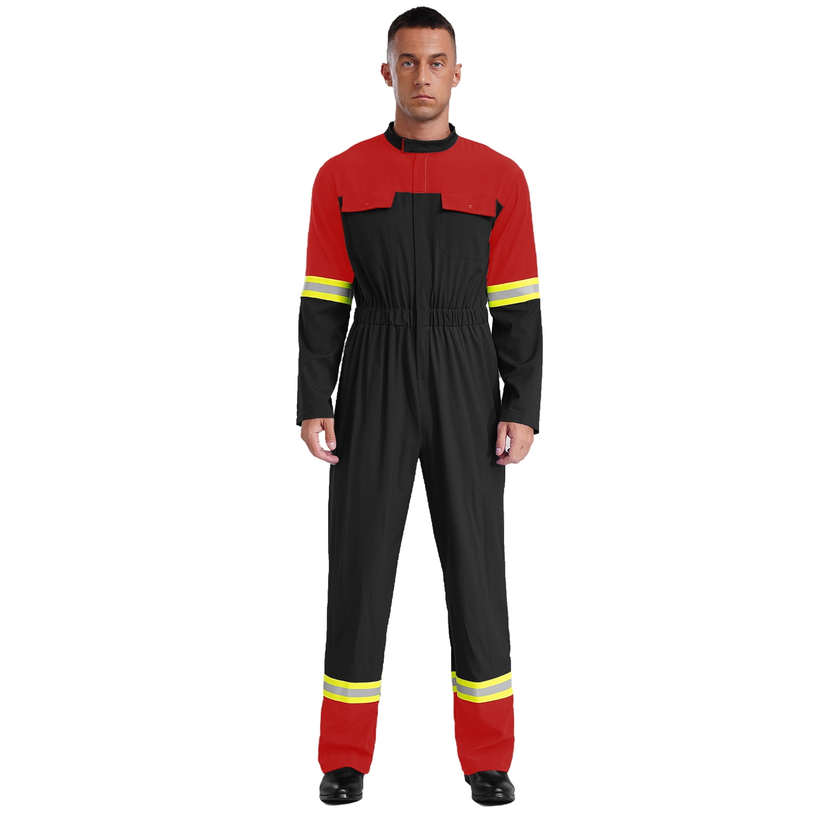 Mufeng Men's Fireman Cosplay Costumes Full Body Coveralls Firefighter ...