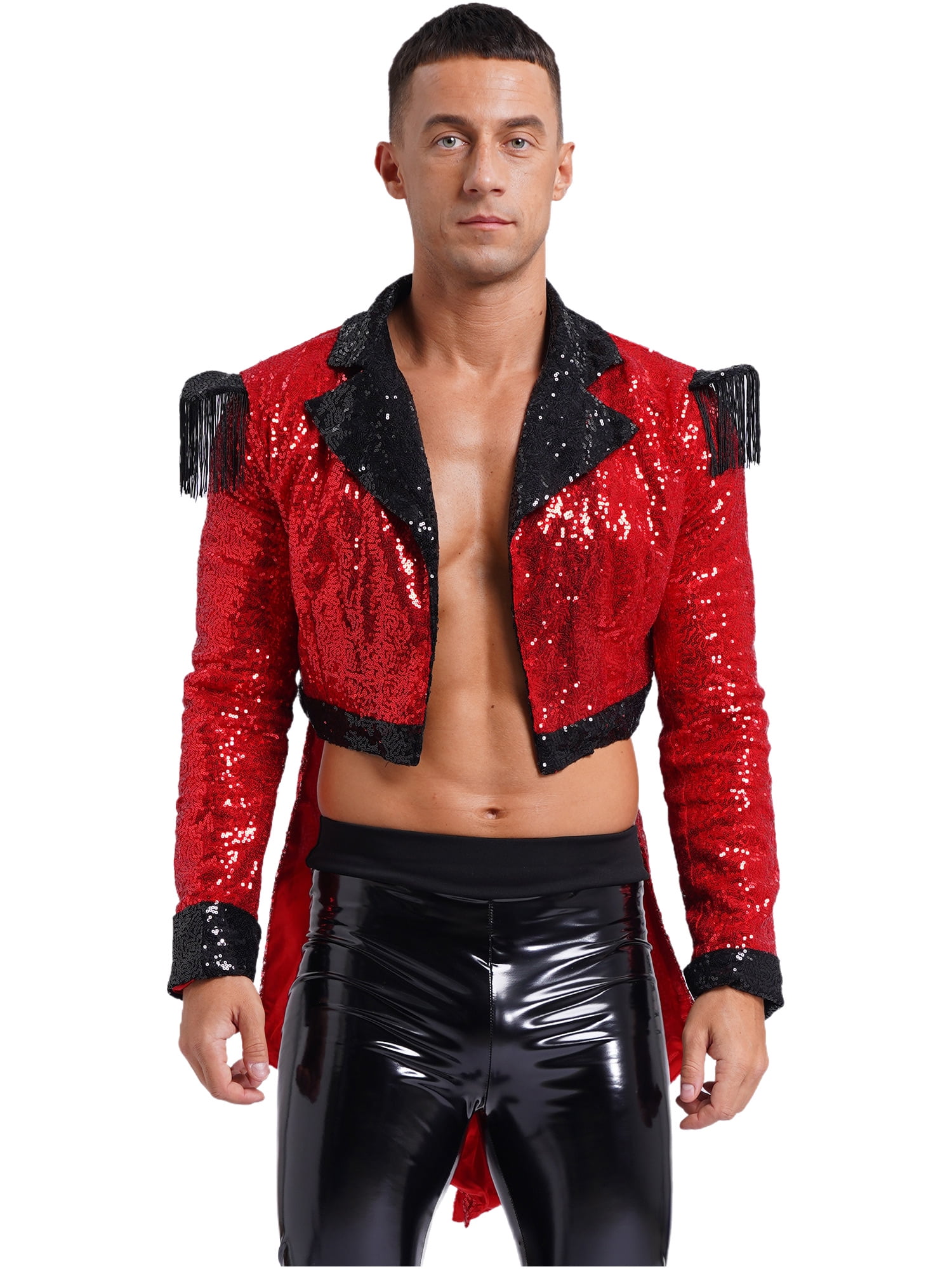 Mufeng Men's Halloween Circus Ringmaster Magician Costume Shiny Sequin ...