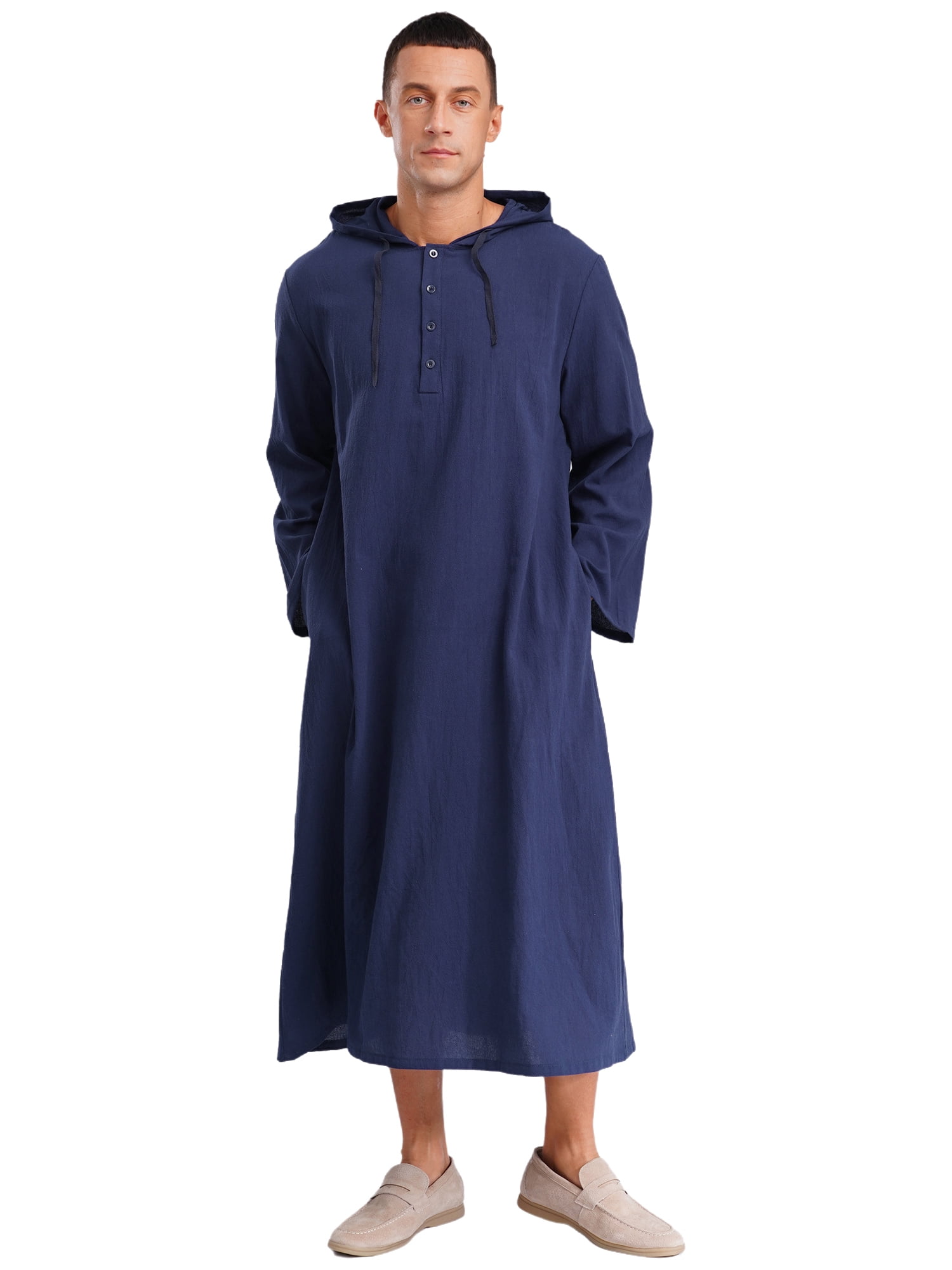 Mufeng Men's Long Sleeve Muslim Robe Loose Fit Thobe Islamic Robes ...