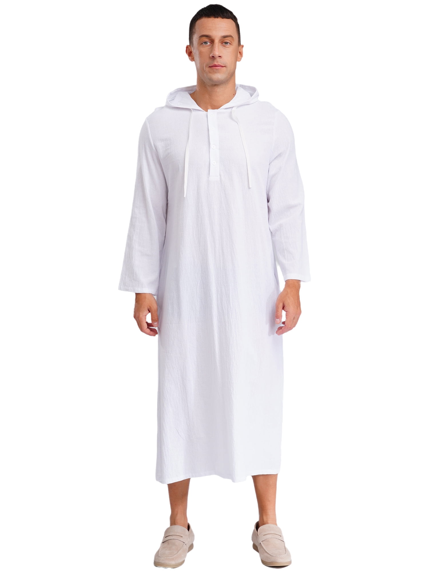 Mufeng Men's Long Sleeve Muslim Robe Loose Fit Thobe Islamic Robes ...