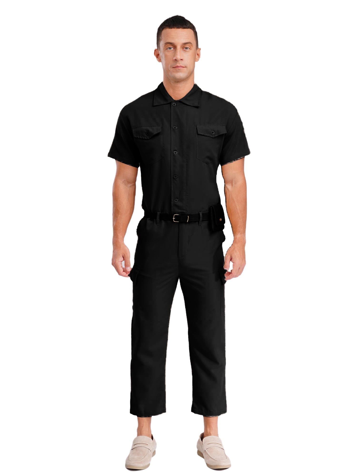 Mufeng Men's Short Sleeve One Piece Work Jumpsuit Coveralls Full ...