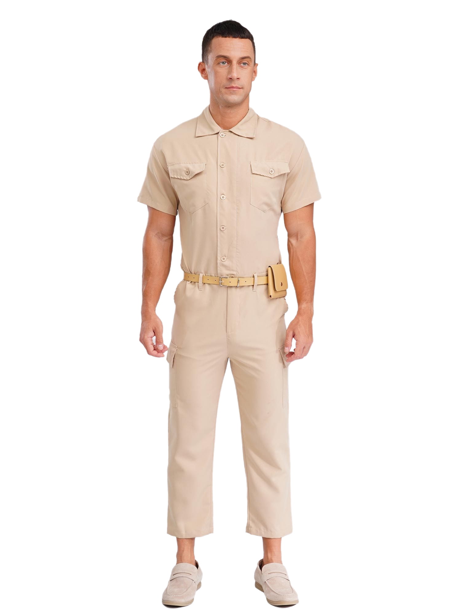 Mufeng Men's Short Sleeve One Piece Work Jumpsuit Coveralls Full ...