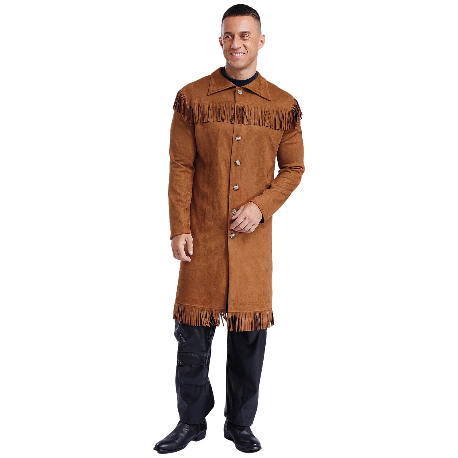 Mufeng Men's Western Cowboy Long Jacket Suede Style Old West Cowboy ...