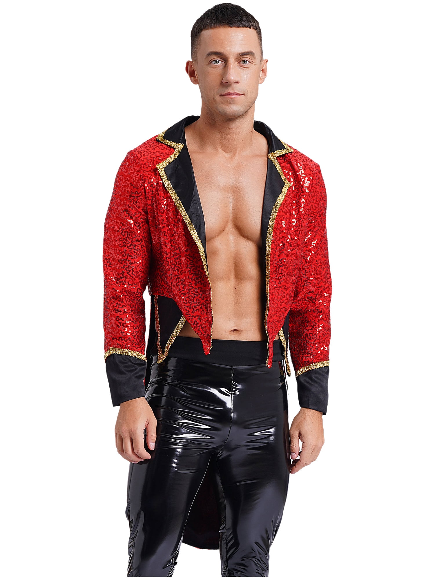 Mufeng Mens Magic Costume Circus Ringmaster Outfit Long Sleeve Sequins Tailcoat Jacket Outerwear ...