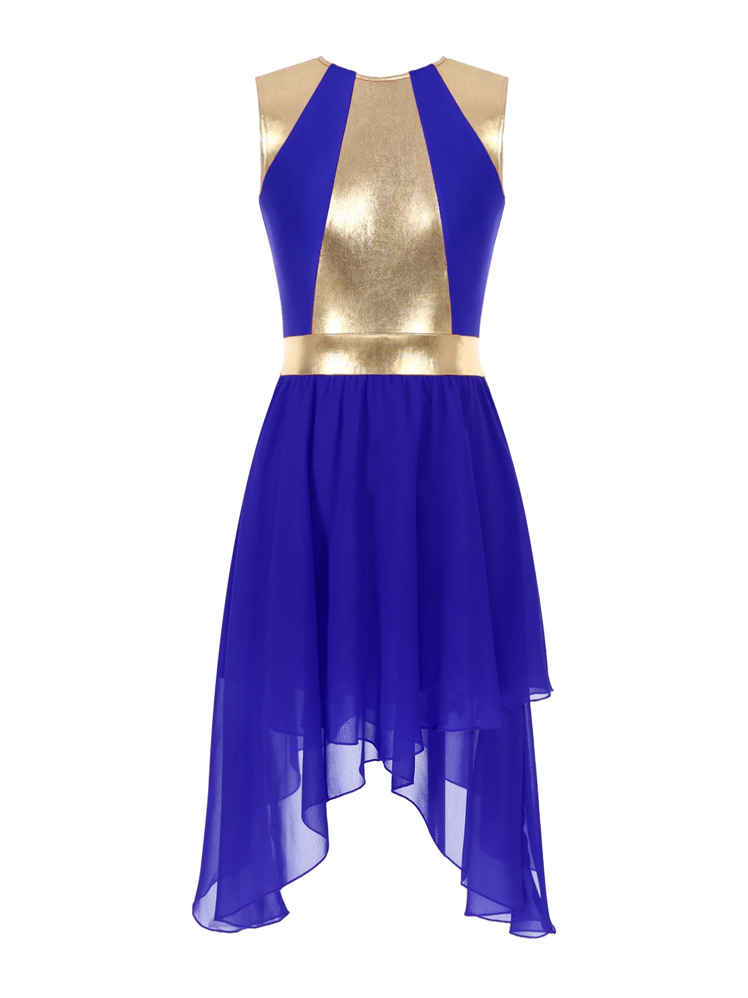 Mufeng Women Metallic Lyrical Dance Costume Modern Dance Dress Praise Tunic Overlay Dress ...