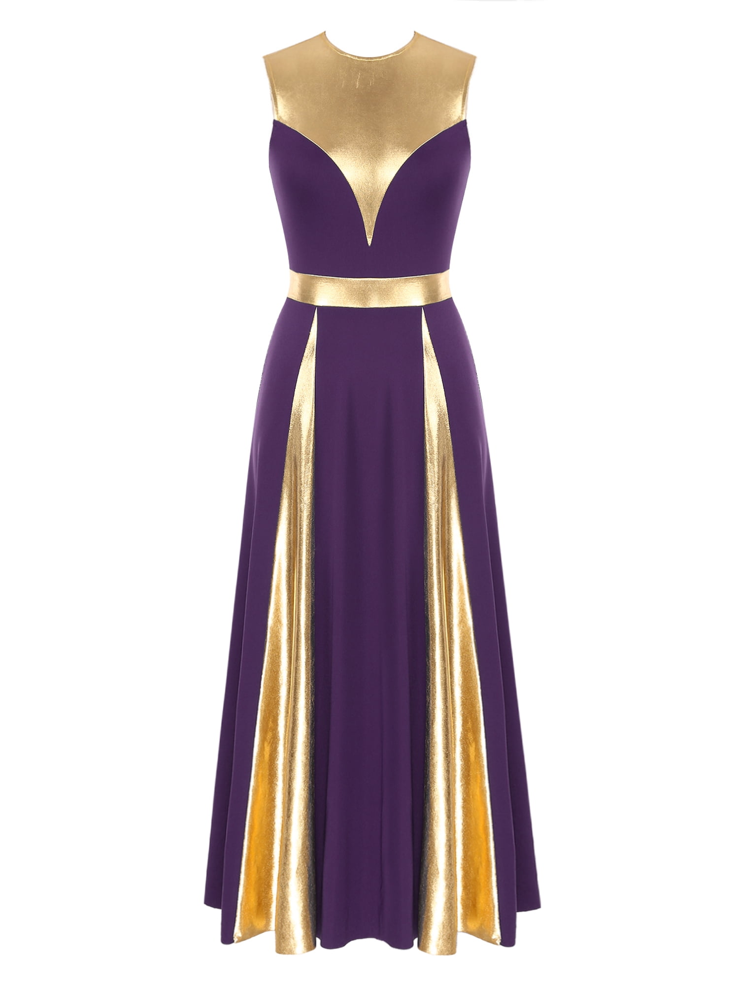 Mufeng Women Sleeveless Metallic Praise Dance Tunic Overlay Lyrical Modern Dance Performance ...