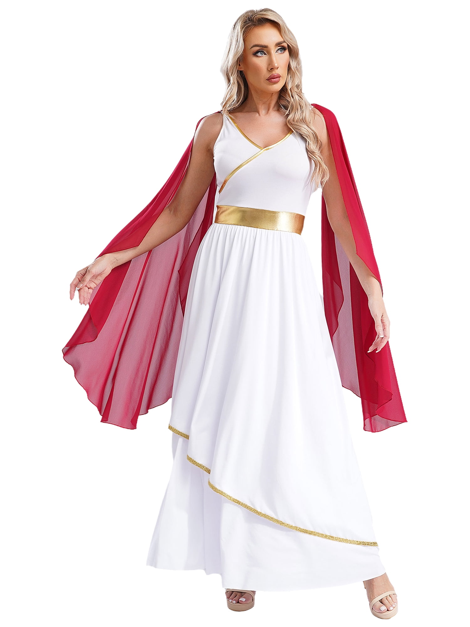 Mufeng Womens Ancient Greek Beauty Dress Halloween Roman Queen Cosplay Dress Sleeveless Toga ...