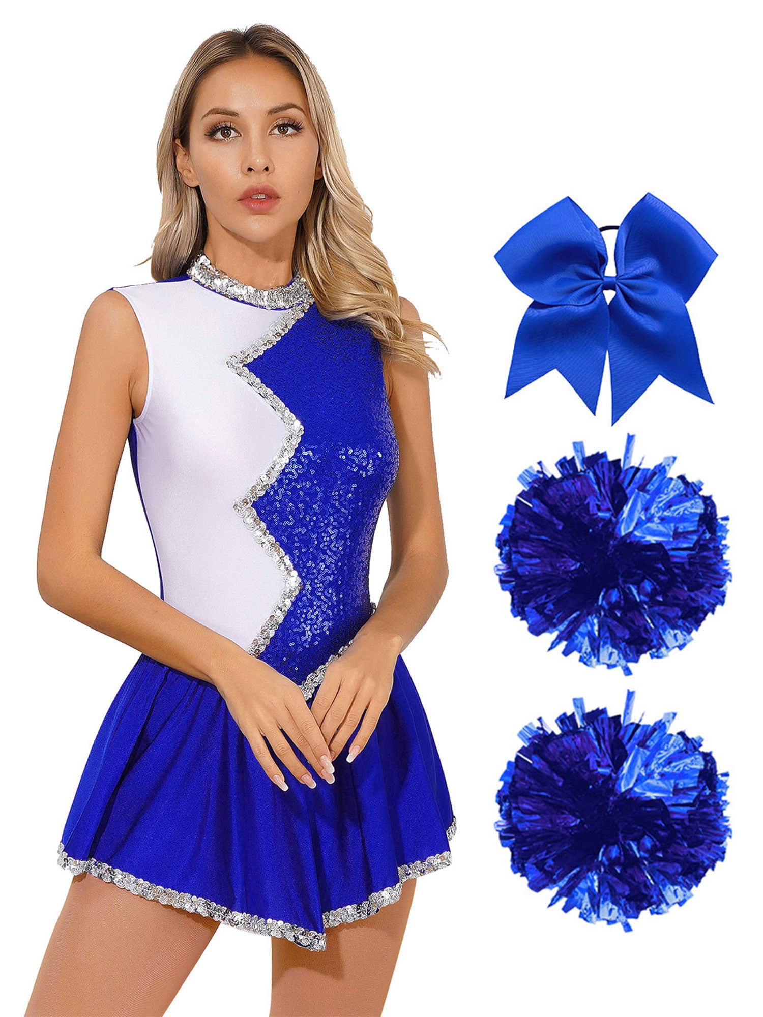 Mufeng Womens Cheerleading Uniform Suit Performance Cheer Leader Outfits Shiny Sequined Dance ...