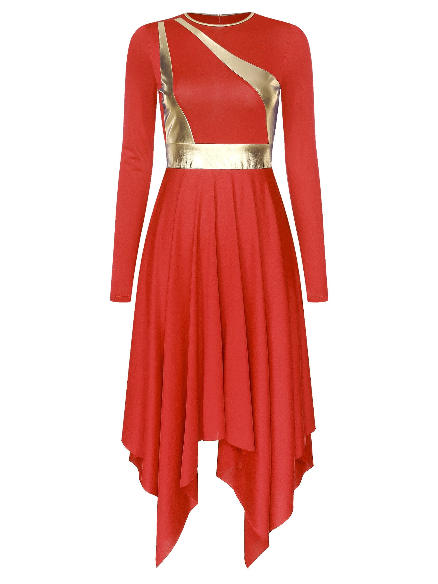 Mufeng Womens Liturgical Praise Dance Dress Color Block Long Sleeves ...