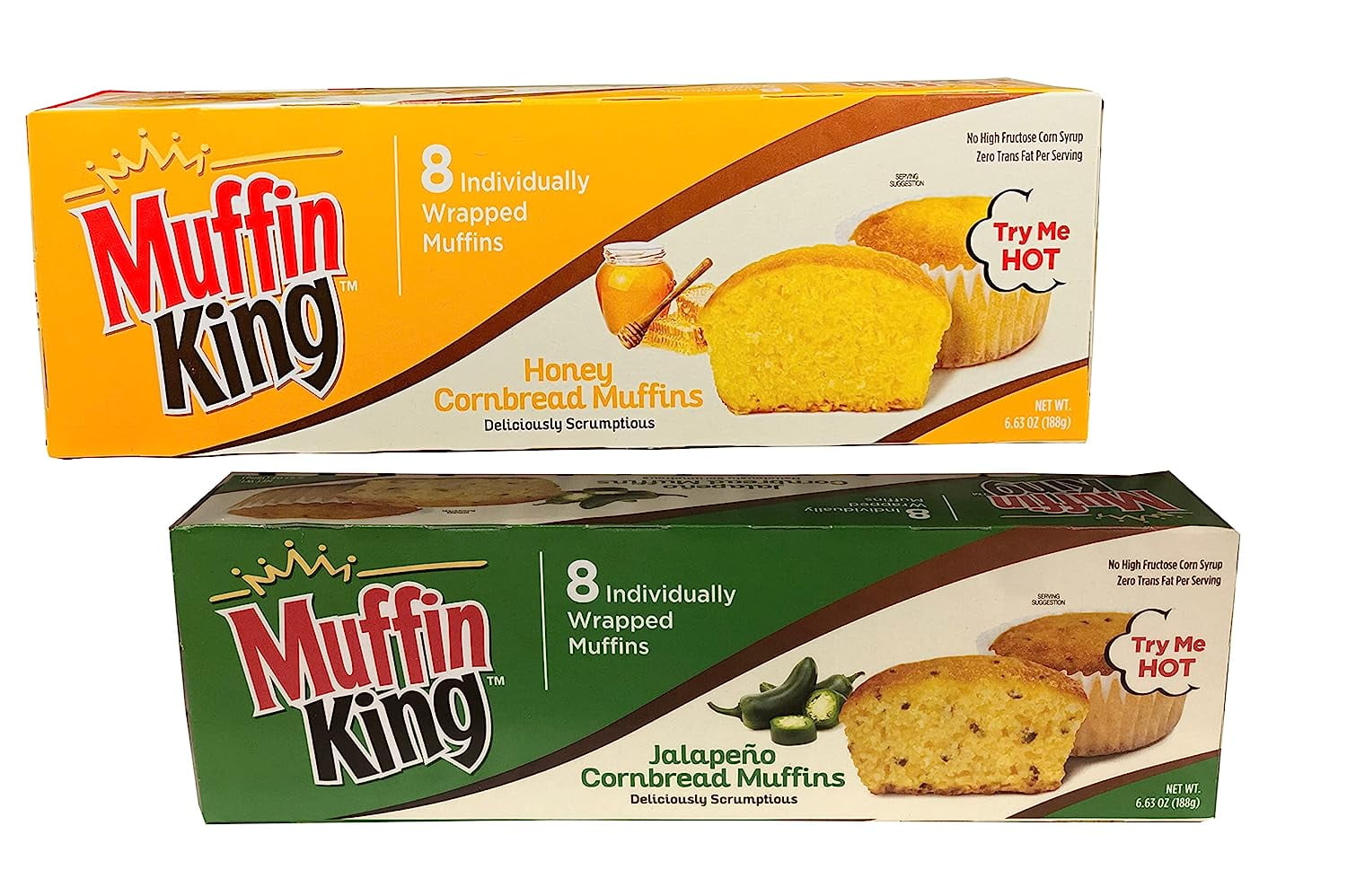 Muffin King Honey Cornbread & Jalapeno Cornbread Muffin Bundle, Each ...