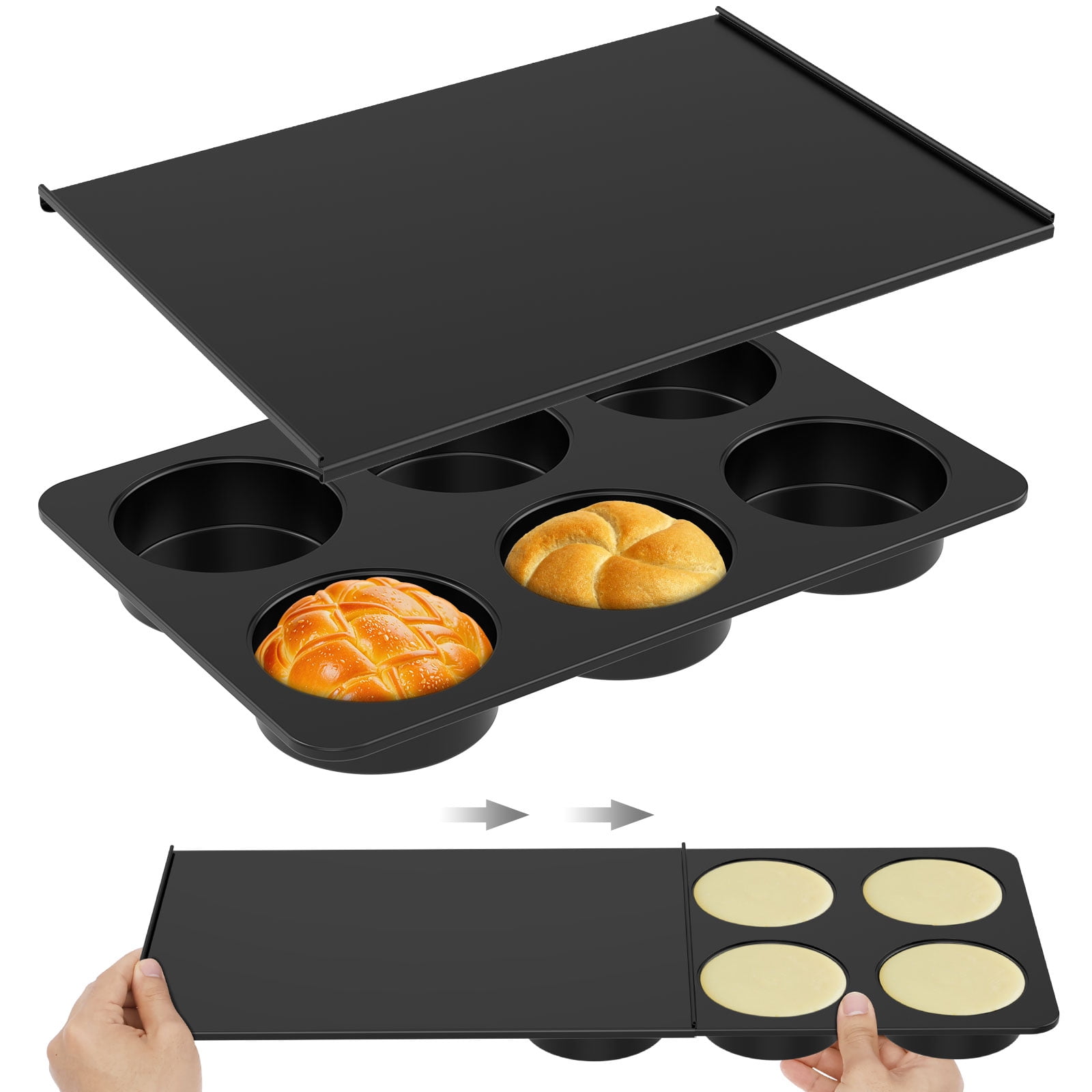 Muffin Top Pan with Sliding Lid ，6 Cavity Cupcake Pan,Non-Stick ...