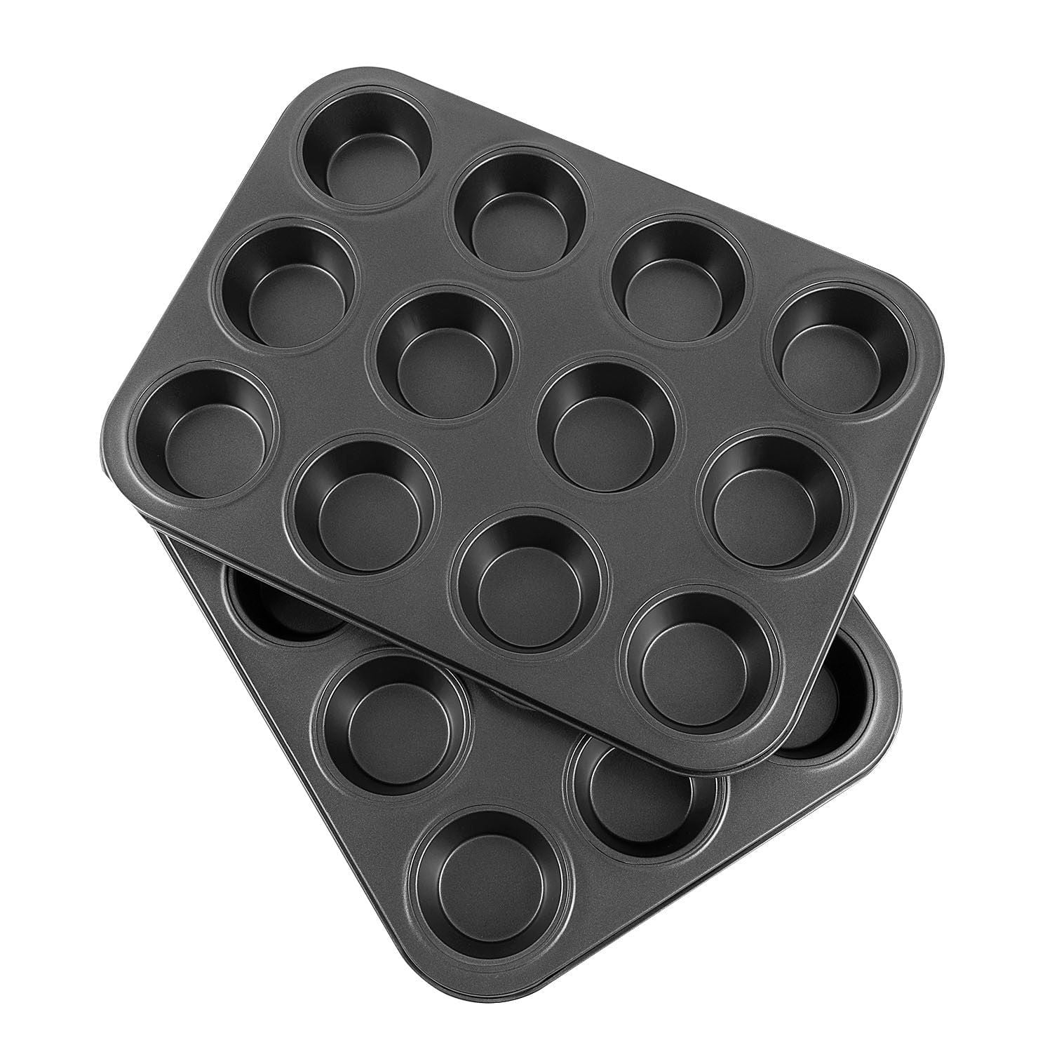 Muffin Tray Cupcake Baking Pan 2 Pack, 12-Cup Nonstick Carbon Steel ...