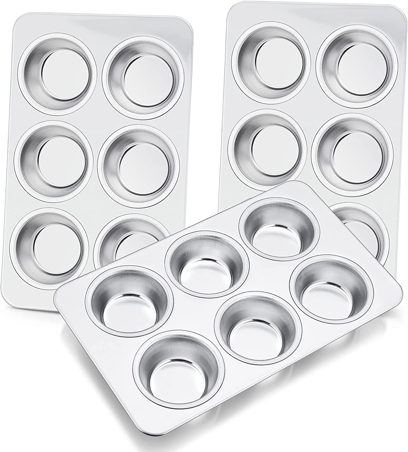 Muffin Tray Set of 2, 6 Hole Muffin Tin Mould, Stainless Steel Cupcake ...