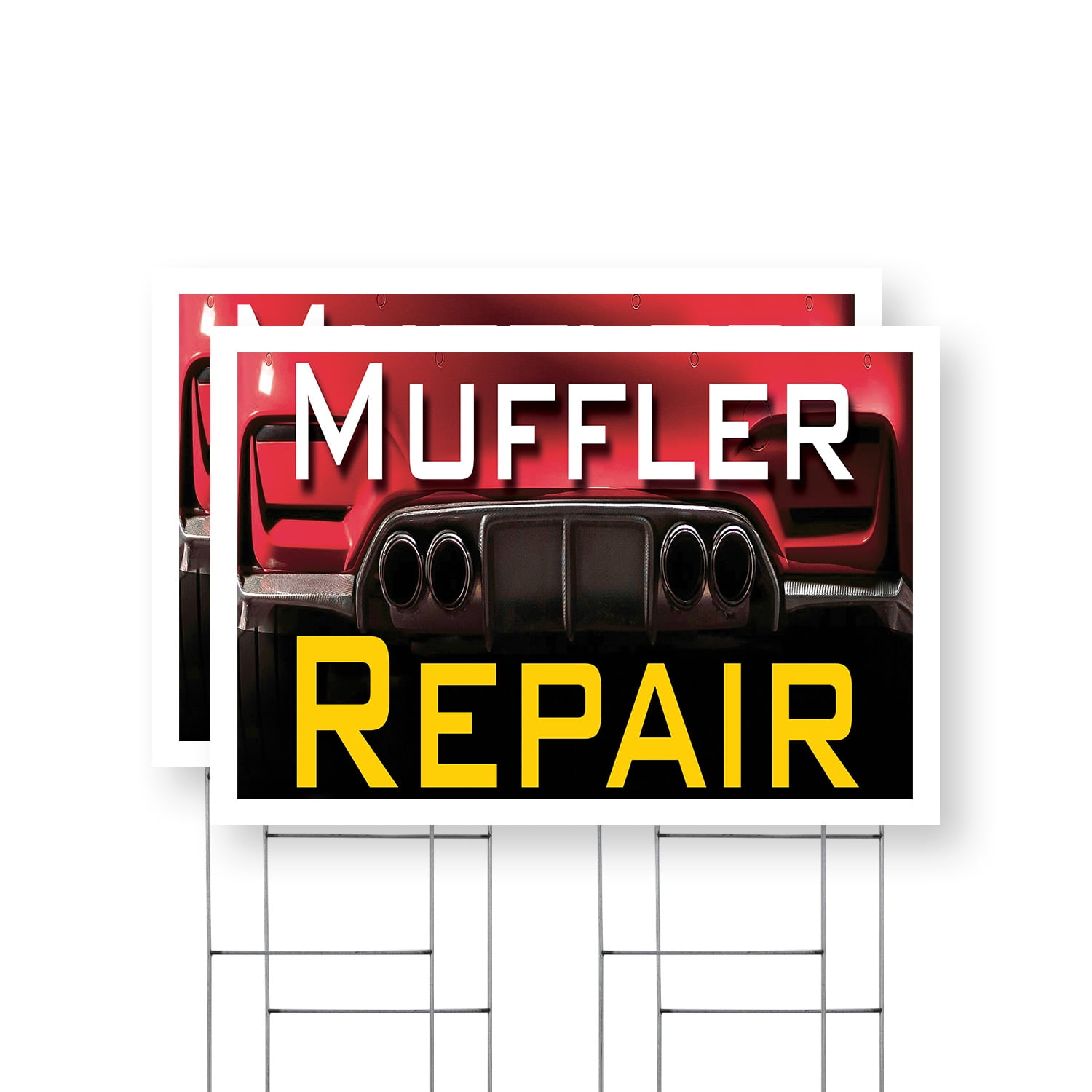 Muffler Repair Yard Sign 2 Pack of 24 Inch x 36 Inch Double Sided ...