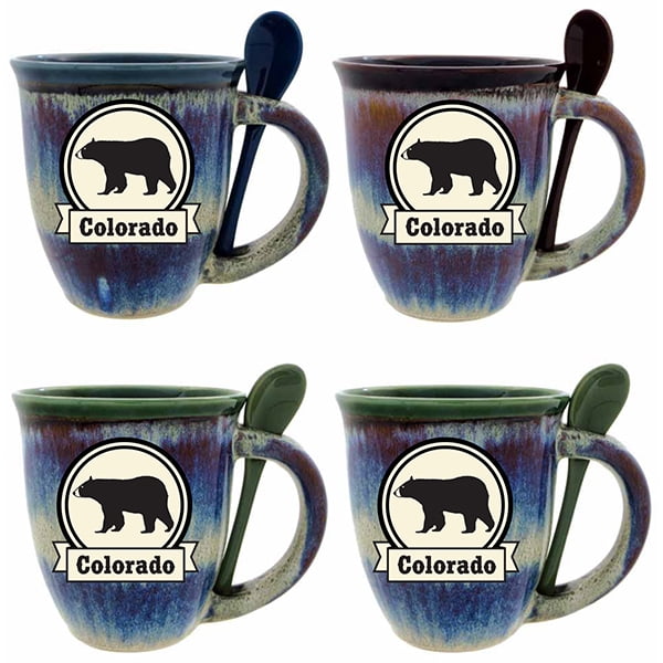 Name Drop 18oz Ceramic Coffee Mug with Spoon Black Bear Ribbon Design ...