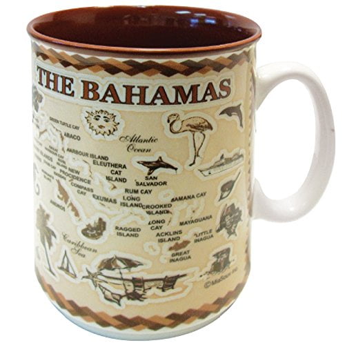 Mug Bahamas Souvenir Gifts Coffee Cup Antique Brown Island Map Embossed ...