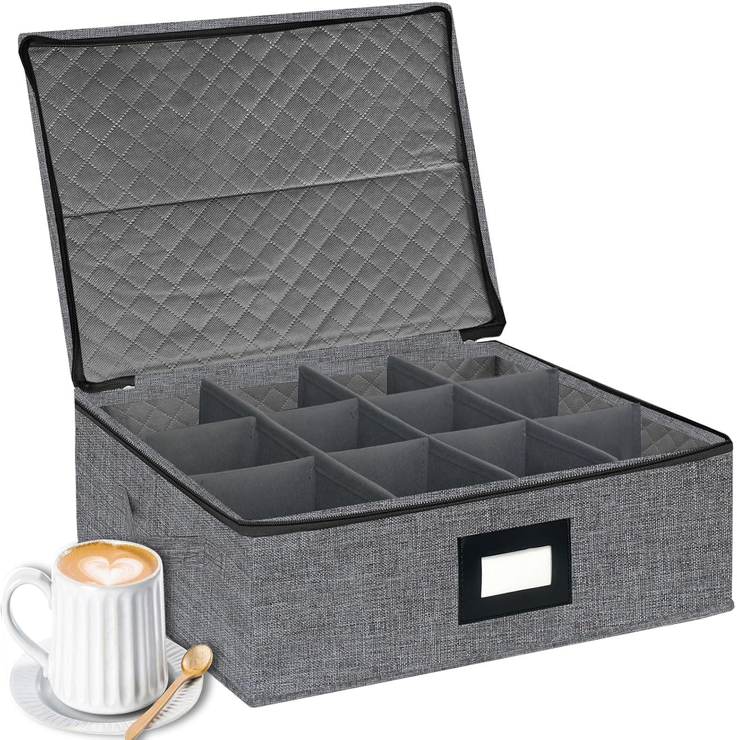 Mug Coffee Storage Box with Dividers - Stackable Glass China Storage ...