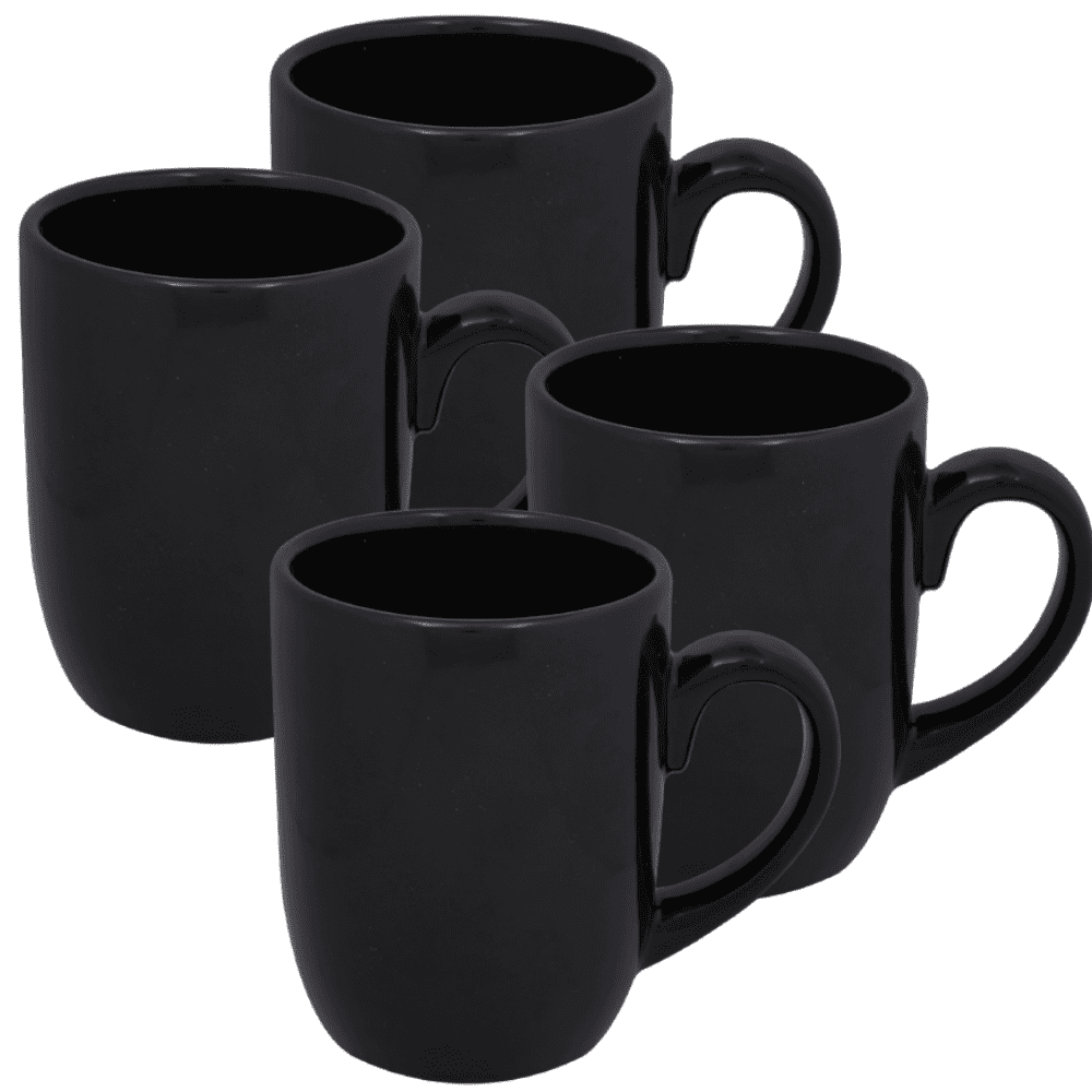 Classic Black Stoneware 12 oz. Mugs for Tea, Coffee, Cocoa, Set of 4 ...