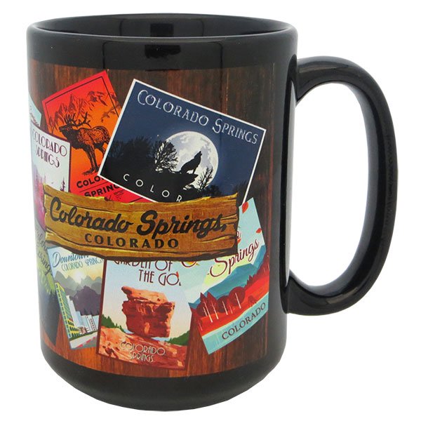 Mug Dye Sub 15oz Black Retro Collage Design Colorado Springs CO ...