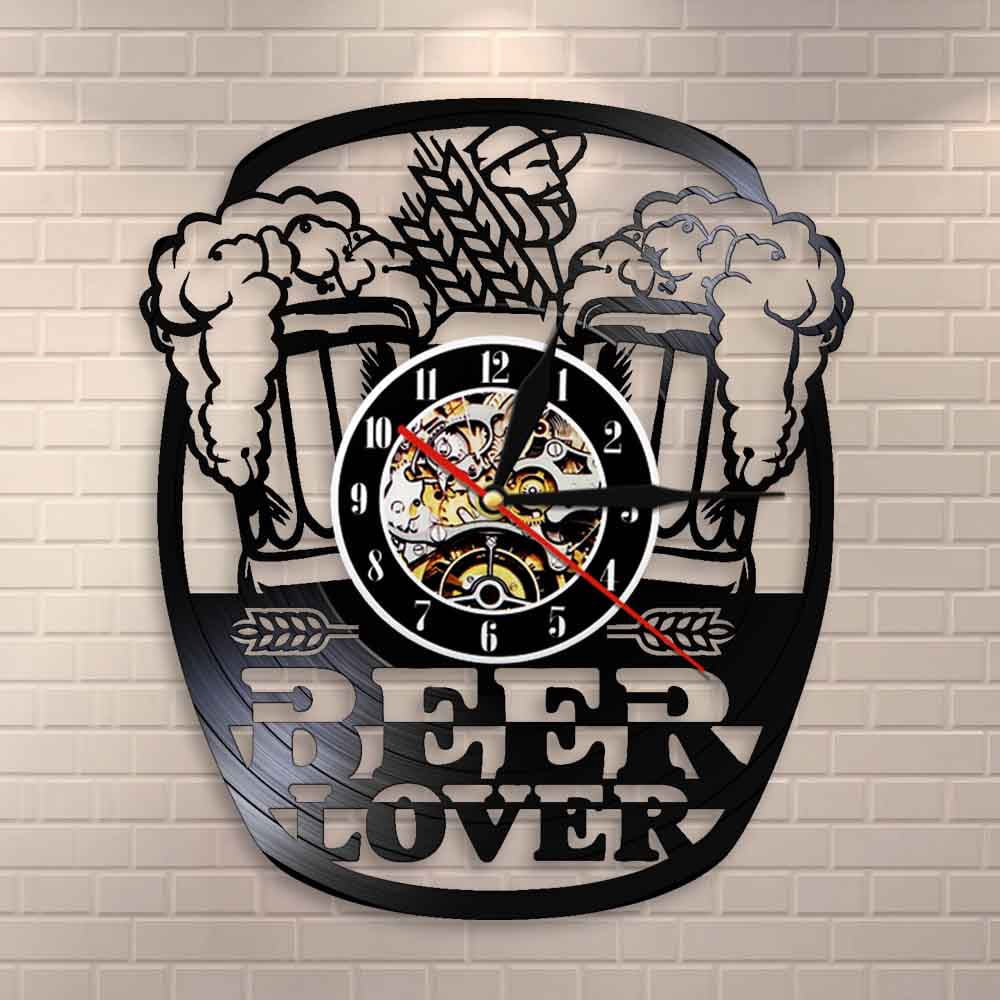 Mug Foam Beer Pub Wall Clock Cheers Alcohol Vinyl Record Wall Clock ...