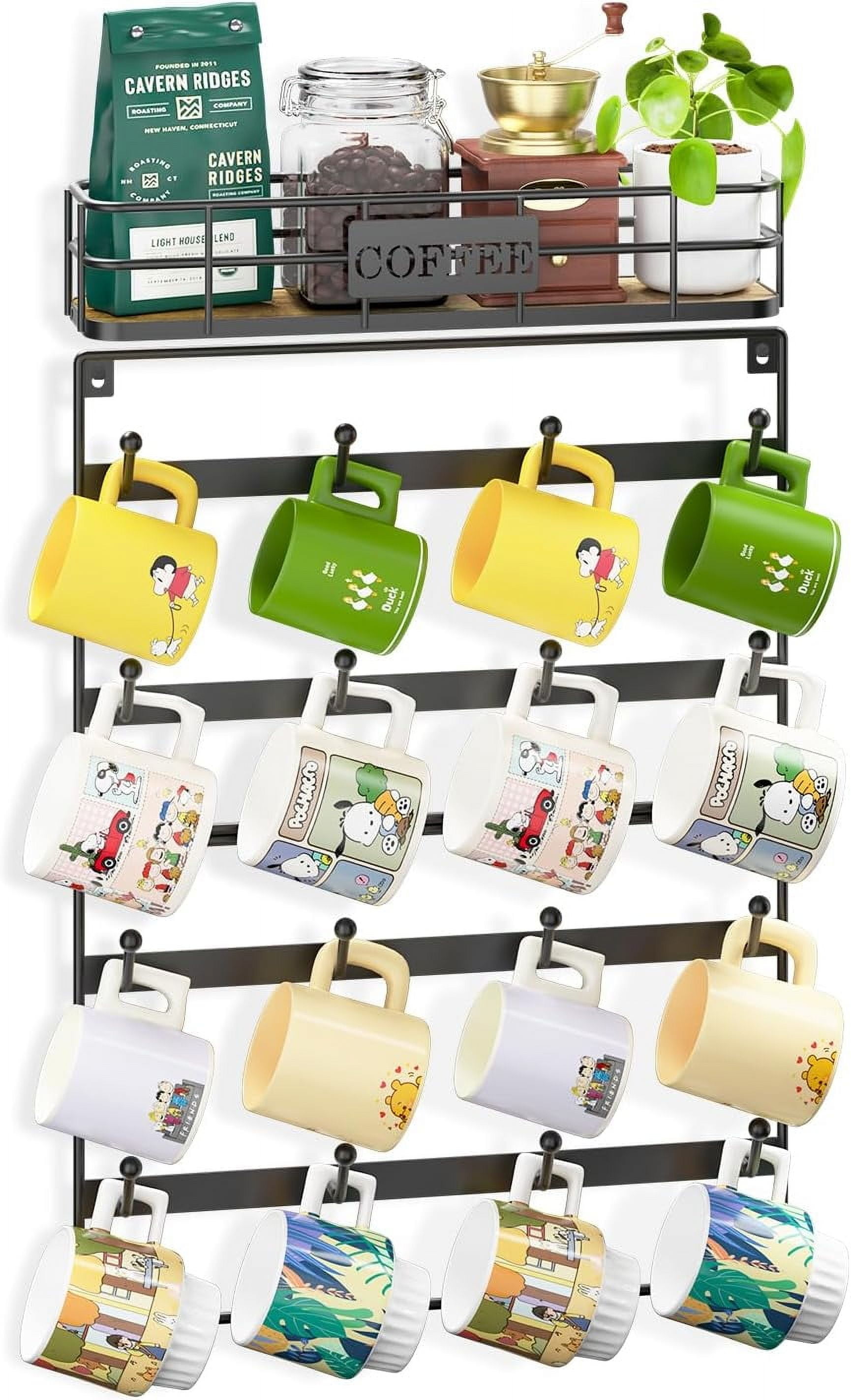 Mug Hanger Rack with Hooks Wall Mounted, Coffee Cup Holder Display for ...