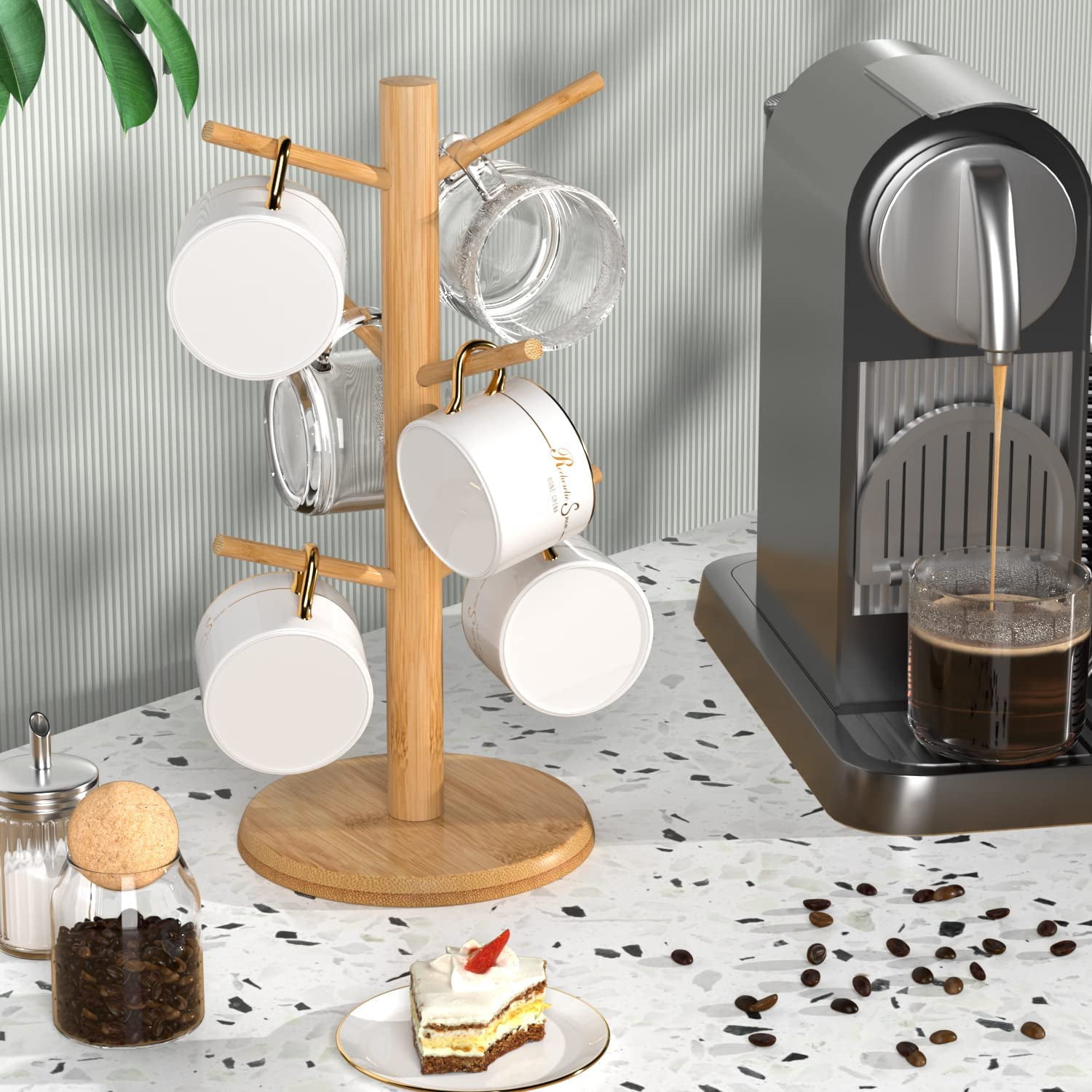 Mug Holder Tree Bamboo Hanging Display Coffee Tea Glass Cup Holder ...