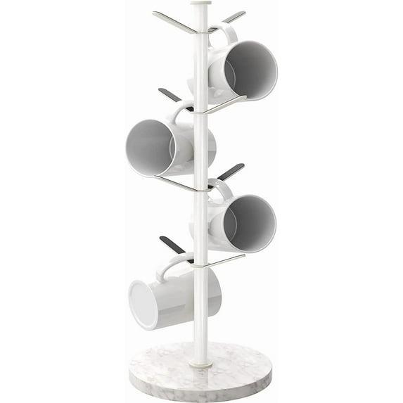 Mug Holder Tree with Marble Base, 8 Hooks White Coffee Cups Holder ...