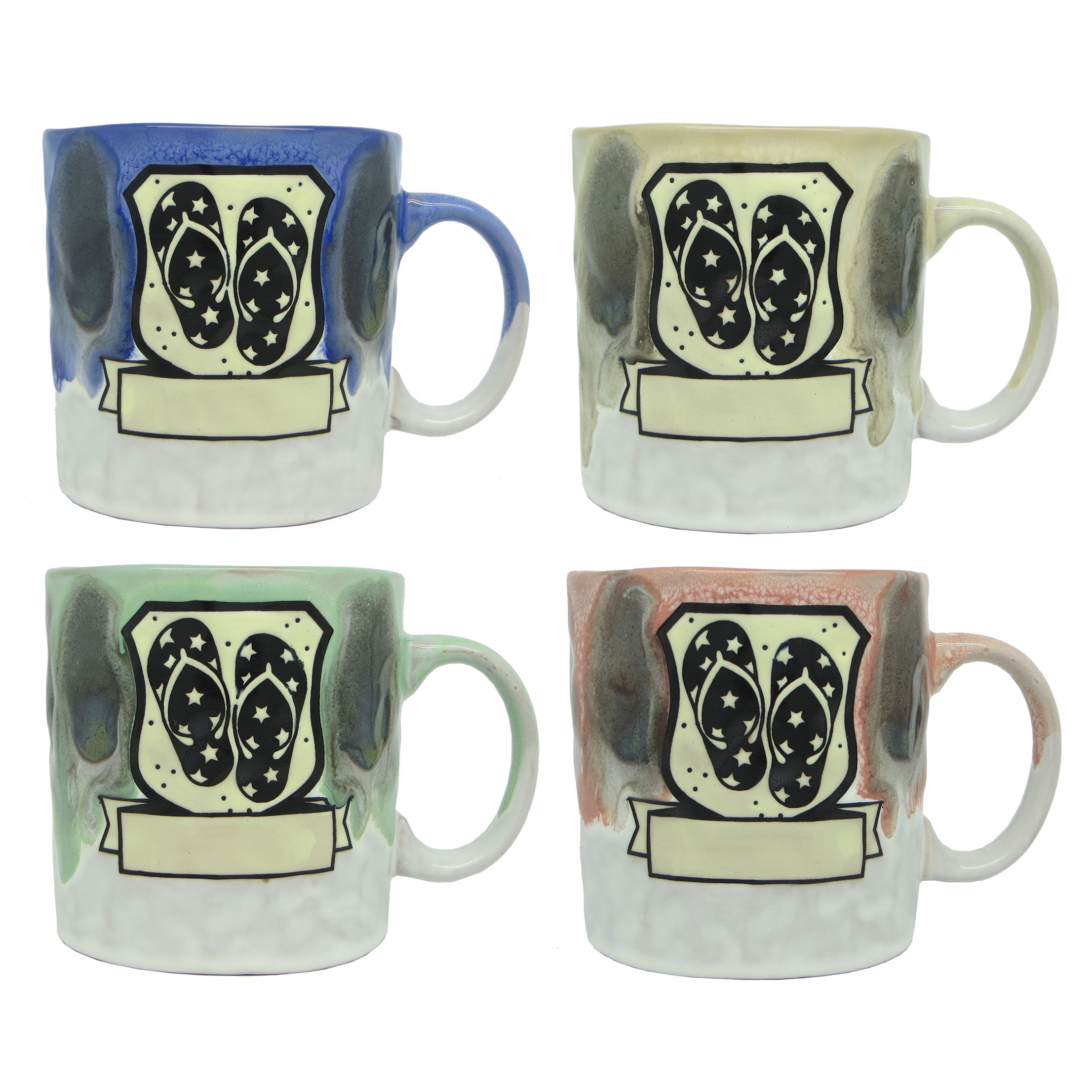 Mug Imprint 18oz Internal Ridges Dimple 4 Assorted Crest Flip Flops ...