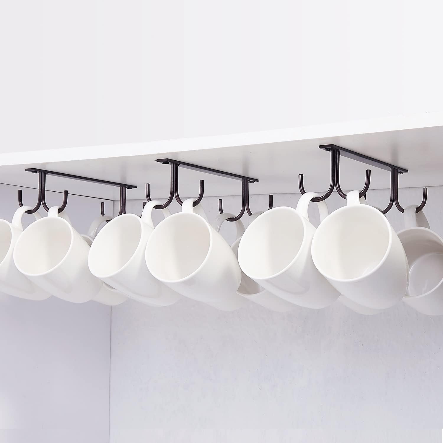Mug Rack Under Cabinet - Coffee Cup Holder, 12 Mugs Hooks Under Shelf ...