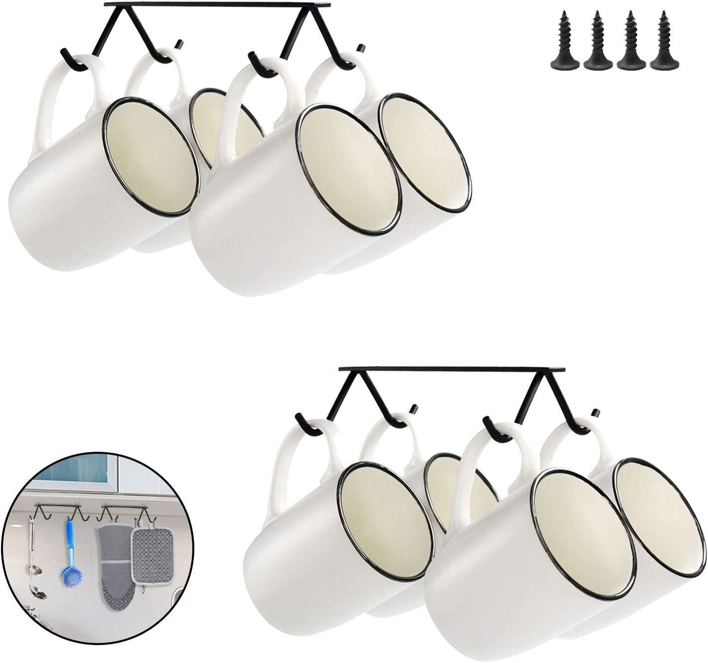 Mug Rack Under Cabinet - Coffee Cup Holder, 8 Mugs Hooks Under Shelf ...
