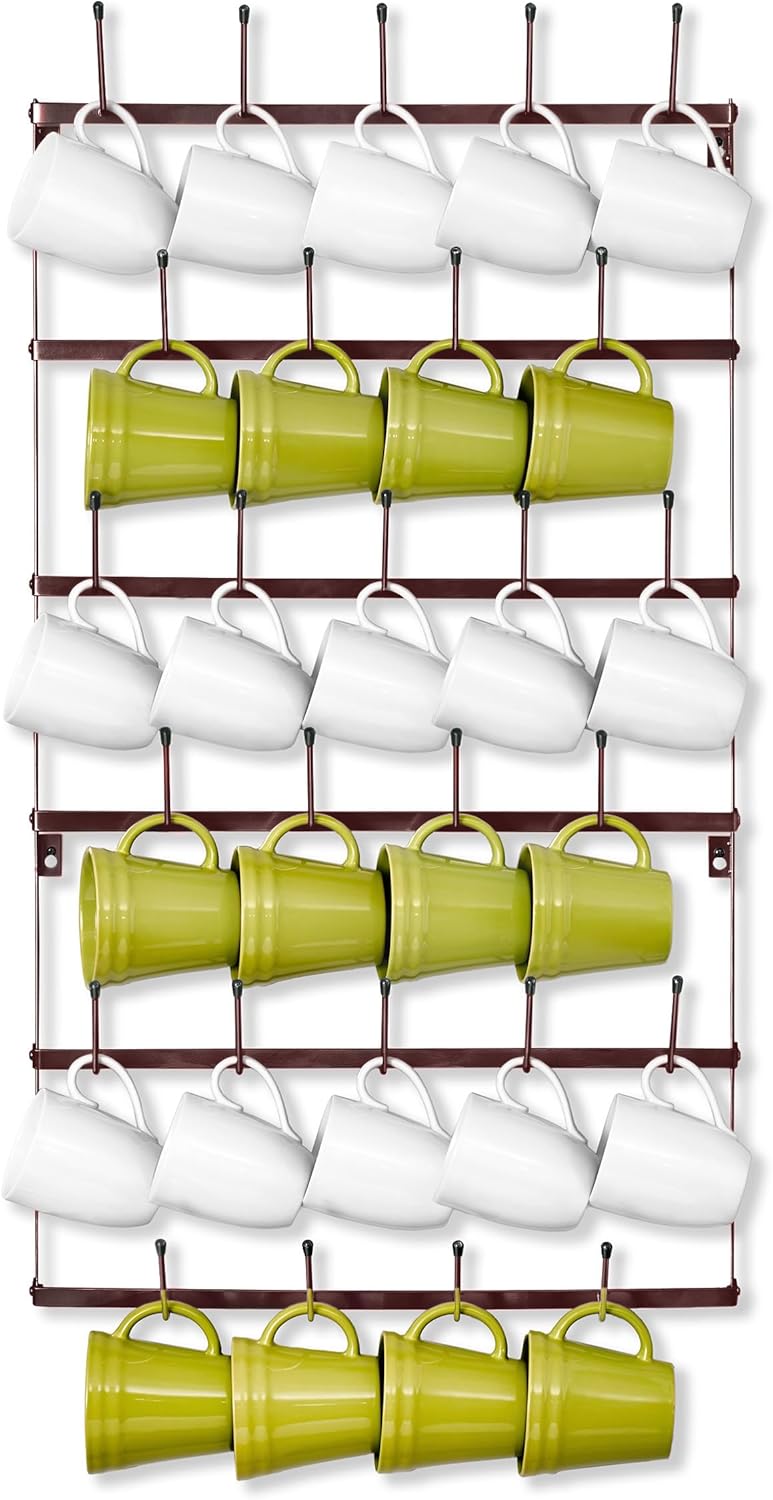 Mug Rack for Wall - Large Rustic Coffee Mug Holder Wall Mount with 27 ...
