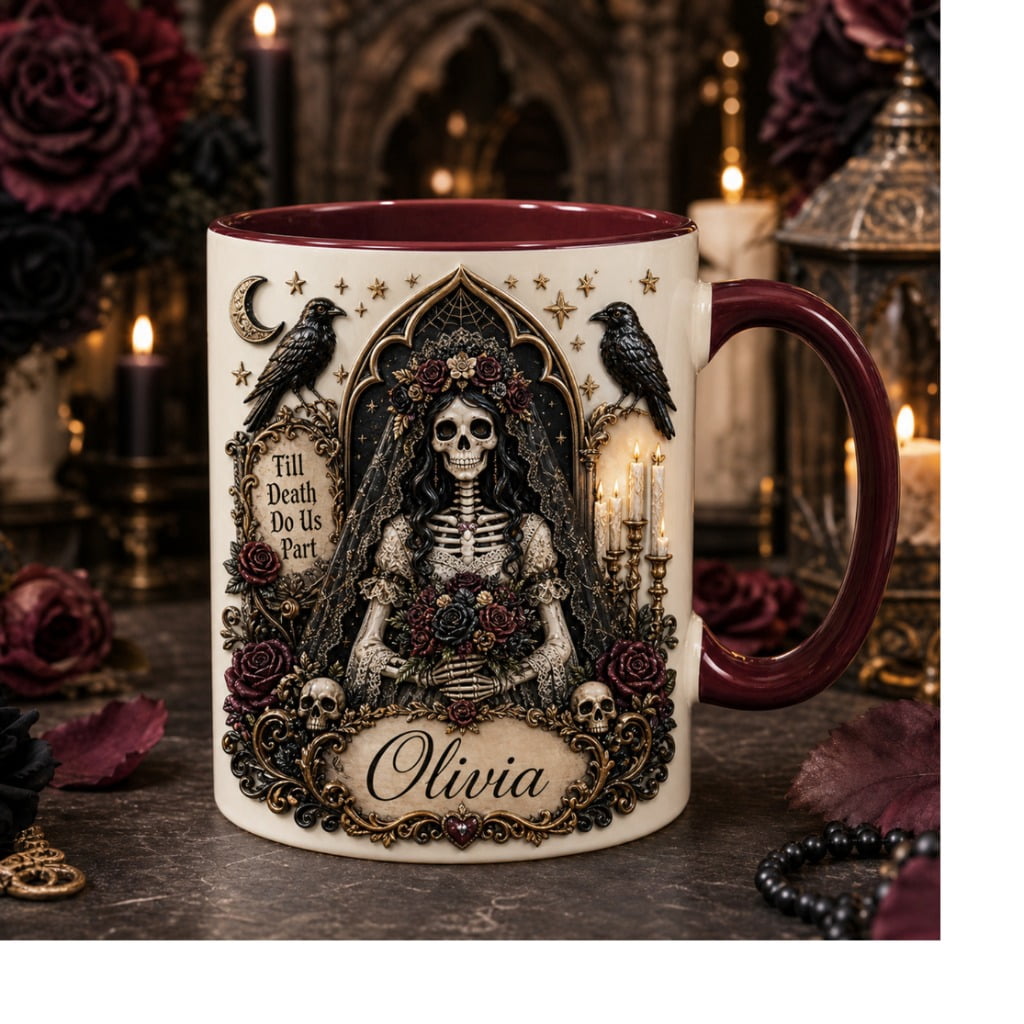 Mug Skeleton Bride Personalized Ceramic Coffee Cup for Halloween Gothic ...