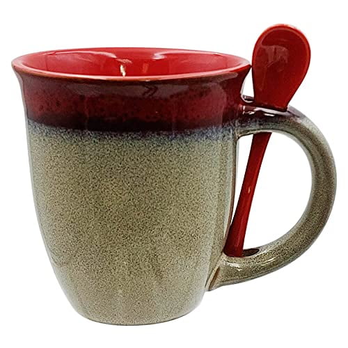 Mug with Spoon - Glazed Ceramic Coffee and Tea Cup with Handle ...