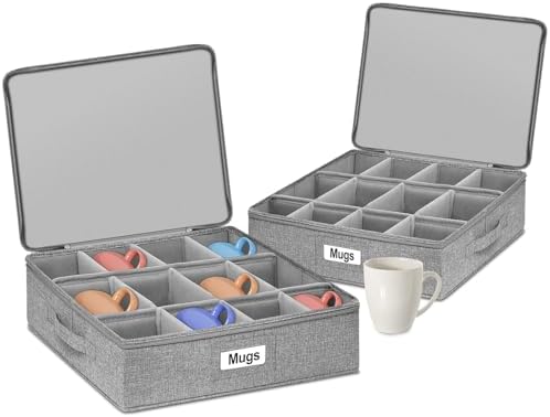 Mug Storage Organizer w/Hard Shell Sides & Bottom, Padded Dividers, 2 ...