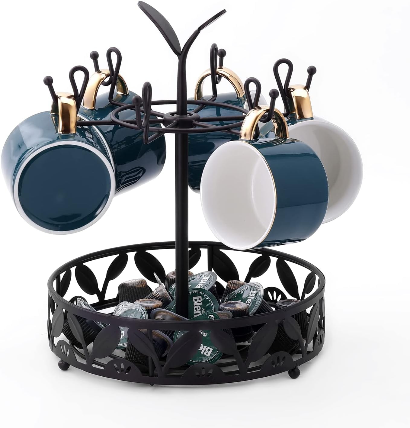 Mug Tree with Coffee Pod Basket Storage, Rotatable Mug Holder Stand ...