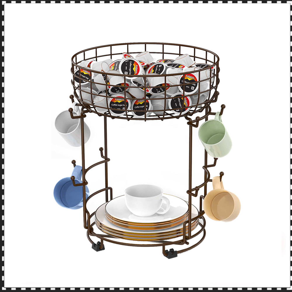Mug Tree Organizer with Storage Basket Stand Storage Rack for Kitchen ...