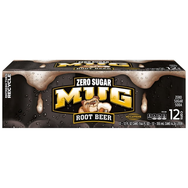 Mug Zero Sugar Caffeine Free Root Beer Soda Pop, 12 fl oz, 12 Pack Cans ...