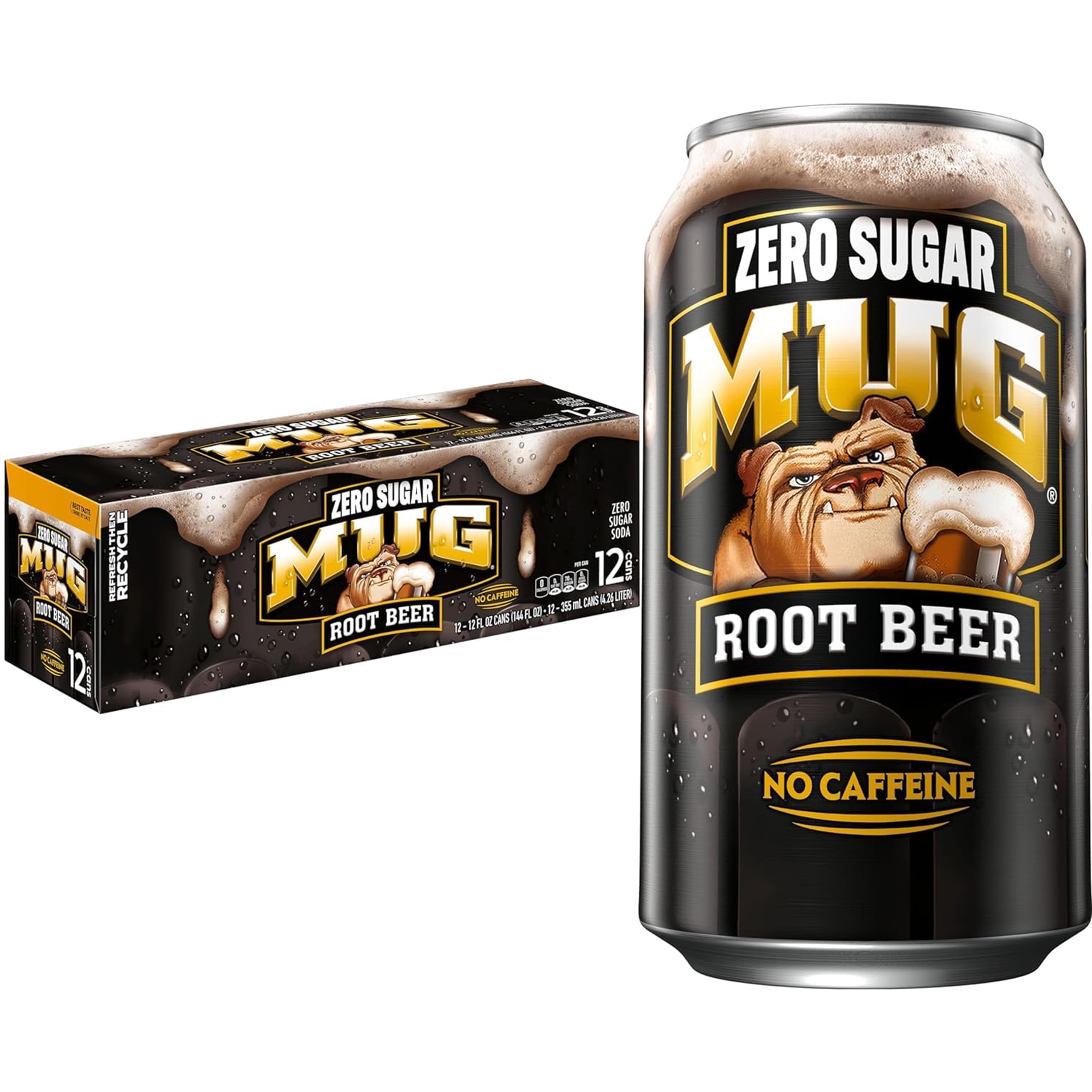 Zero Mug Root Beer Caffeine Free Soda Pop, 12 fl oz, 12 Pack Cans ...