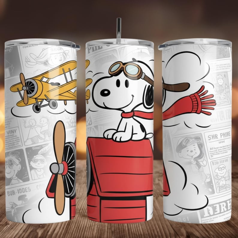 Mug sticker featuring cartoon dog characters Snoopy, Charlie Brown, and ...