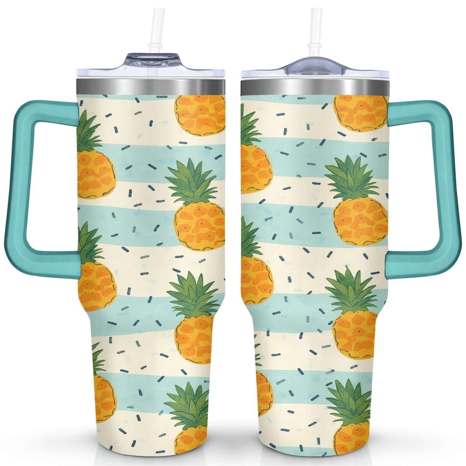 Mug with Handle and Straws 40 oz Insulated Pineapple Travel Coffee Mug ...